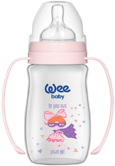 Бебешко шише с дръжки Wee Baby Classic Plus, 250 ml, розово с момиче на ...
