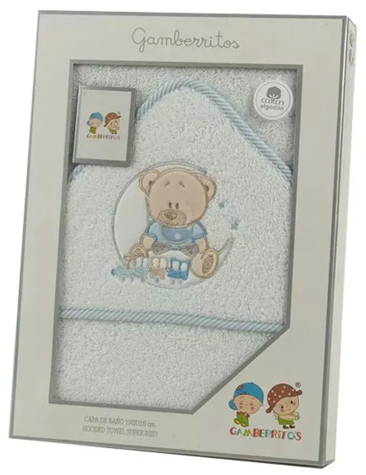 Бебешка хавлия Gamberritos - Мече, 100 х 100 cm, син кант на ТОП Цена ️ ...