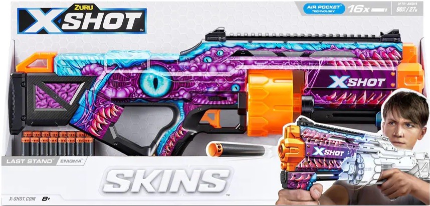 Бластер Zuru X Shot Skins - Enigma, с барабан с 16 меки стрели на ТОП ...