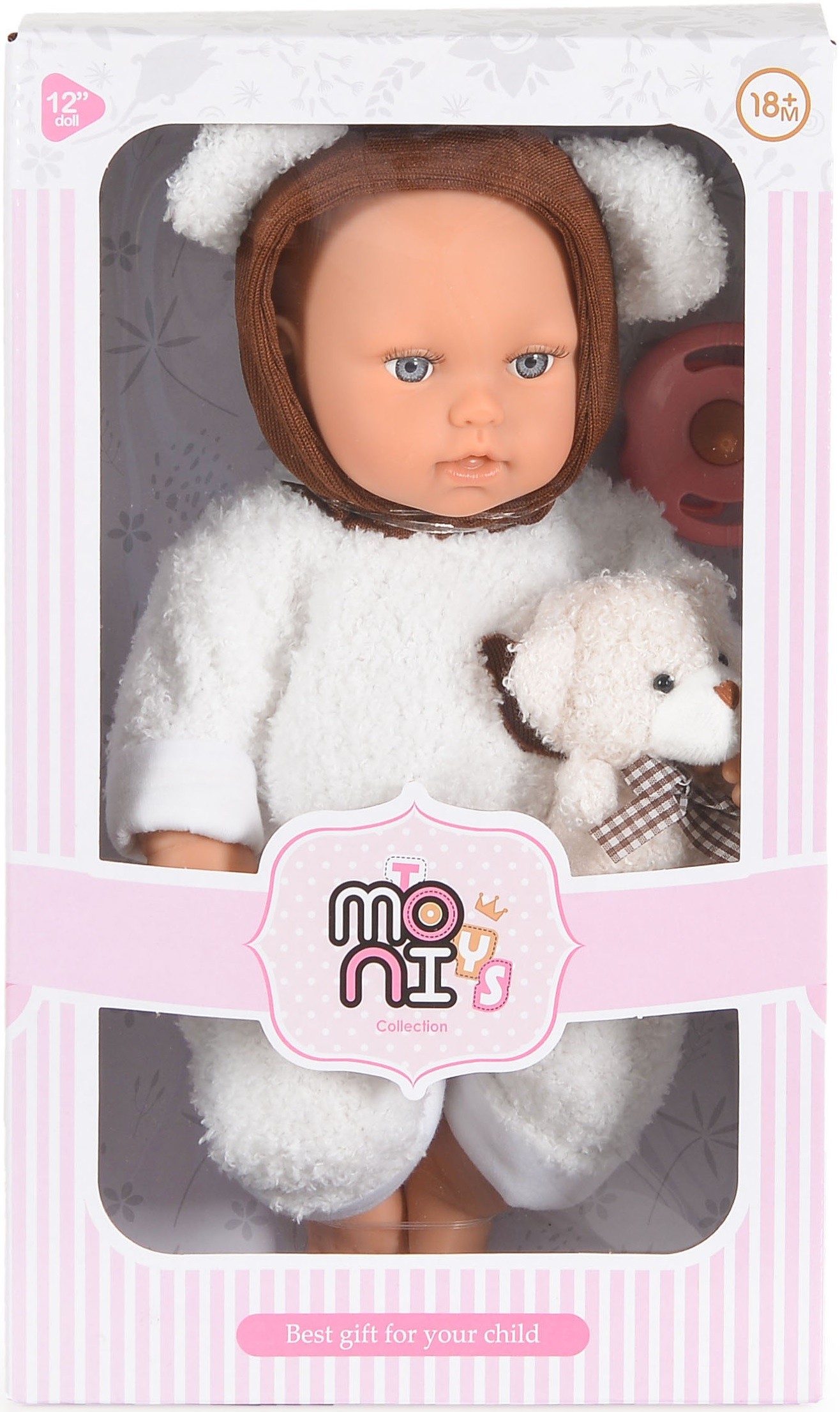 Кукла Moni Toys - Lovely Baby, с костюм на меченце и аксесоари, 30 cm ...