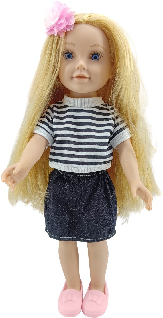 Кукла Moni Toys - Pretty Girl, с раирана тениска и дънкова пола, 46 cm ...