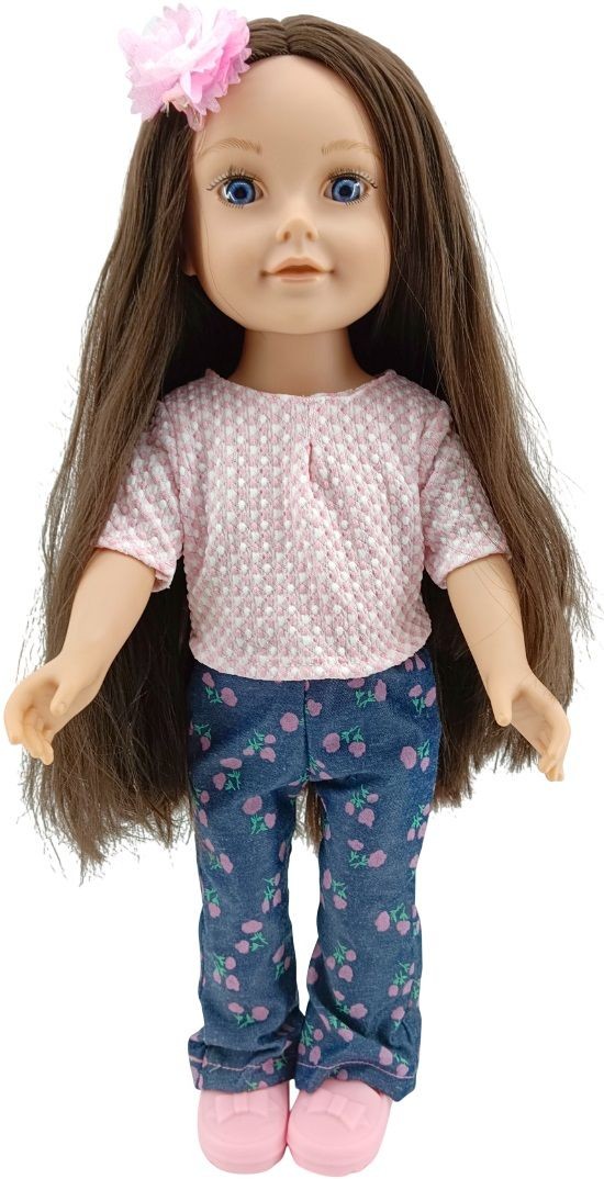 Кукла Moni Toys - Pretty Girl, с розова тениска и панталон на цветя, 46 ...